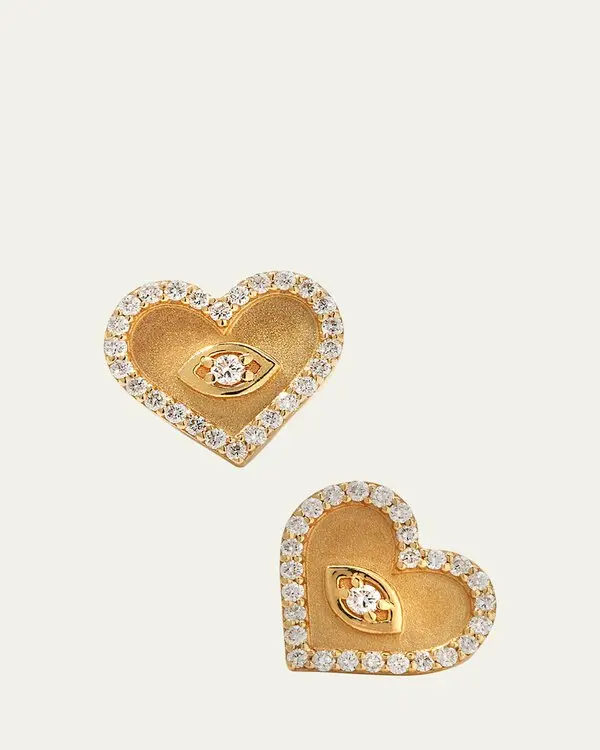 SYDNEY EVAN Yellow Small Heart Earrings With Marquise Eye - Gold