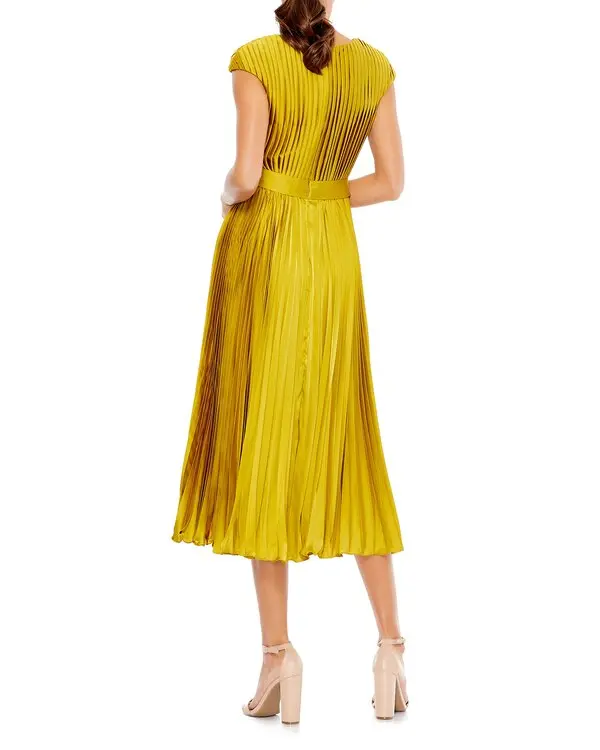 Mac Duggal Pleated Midi Dress - Chartreuse