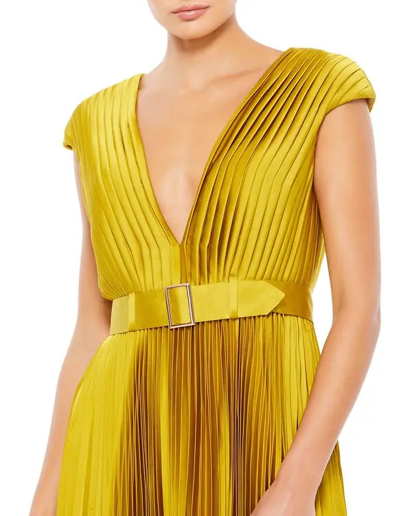 Mac Duggal Pleated Midi Dress - Chartreuse