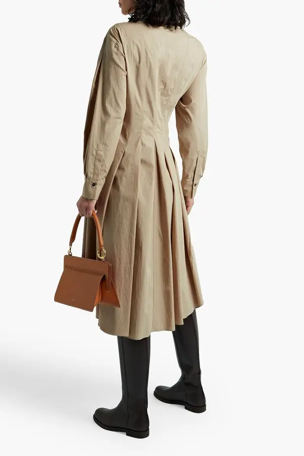 Brunello Cucinelli Beadembellished Pleated Cottonpoplin Dress - Beige