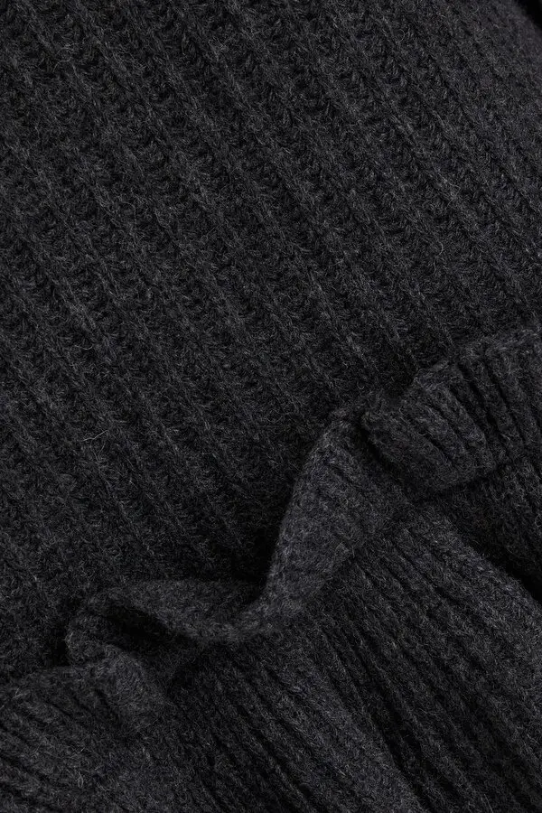 GANNI Cutout Ruffled Ribbed Woolblend Sweater
