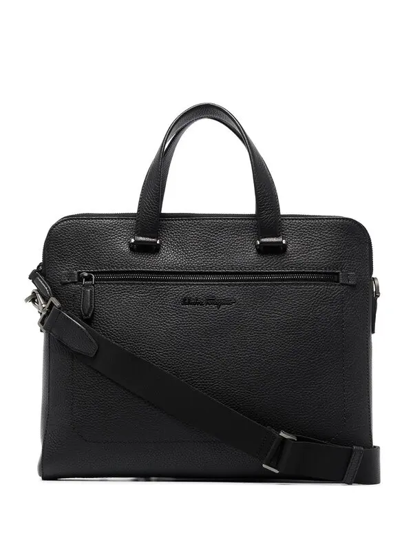 FERRAGAMO Logo-plaque Leather Briefcase - Black