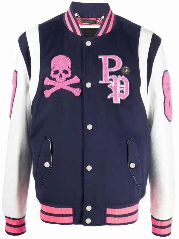 Philipp Plein Embroidered-logo Varsity Jacket - Blue