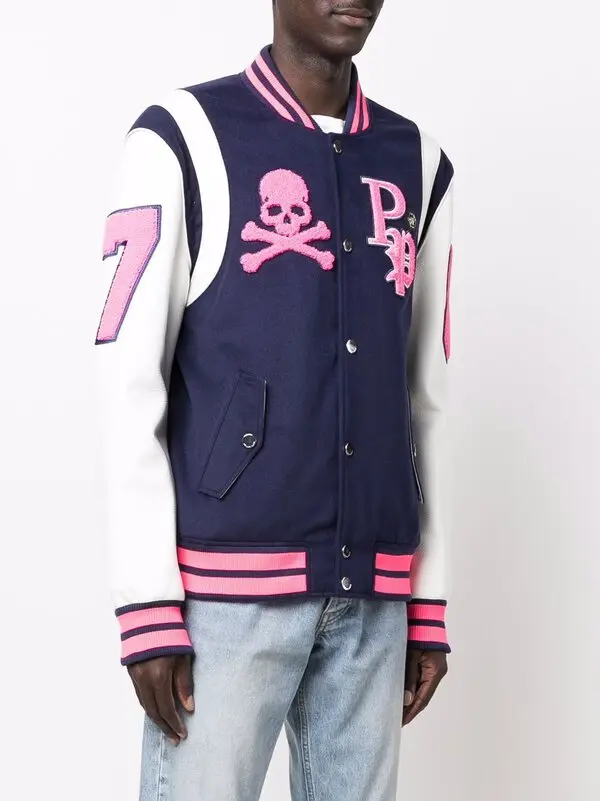 Philipp Plein Embroidered-logo Varsity Jacket - Blue