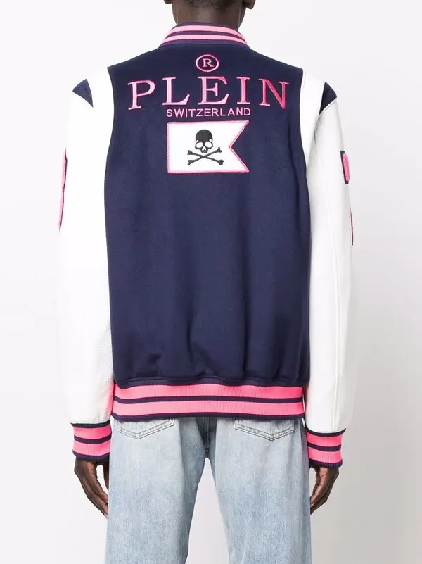 Philipp Plein Embroidered-logo Varsity Jacket - Blue