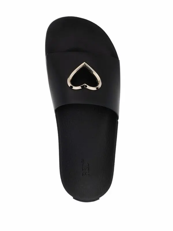 Red Valentino Heart Plaque Flat Slides - Black