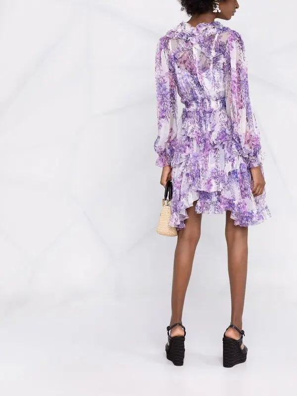 Dolce & Gabbana Wisteria-Print Ruffled Dress In White - 51% Off |  Editorialist