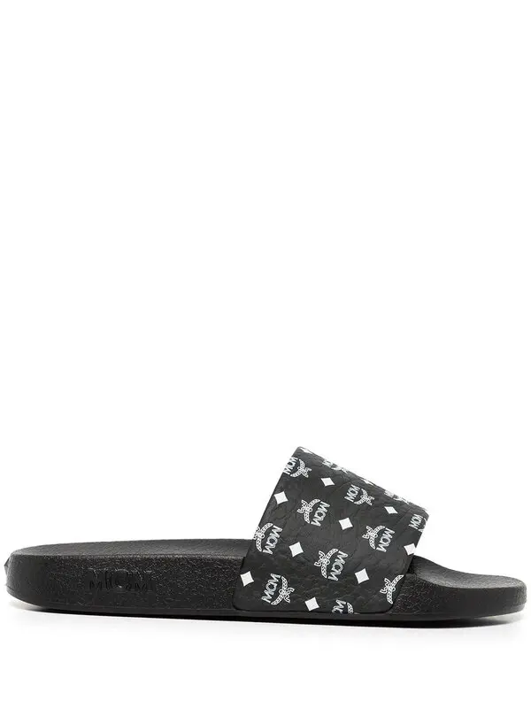 Mcm Monogram Print Slides - Black