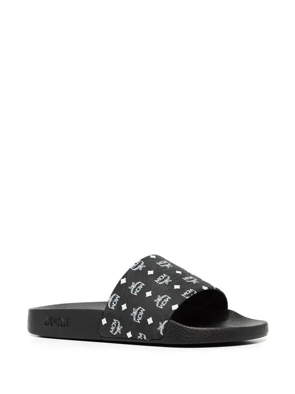 Mcm Monogram Print Slides - Black
