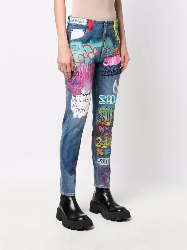 Dsquared2 Graffiti-Print Skinny Jeans In Blue - 58% Off | Editorialist