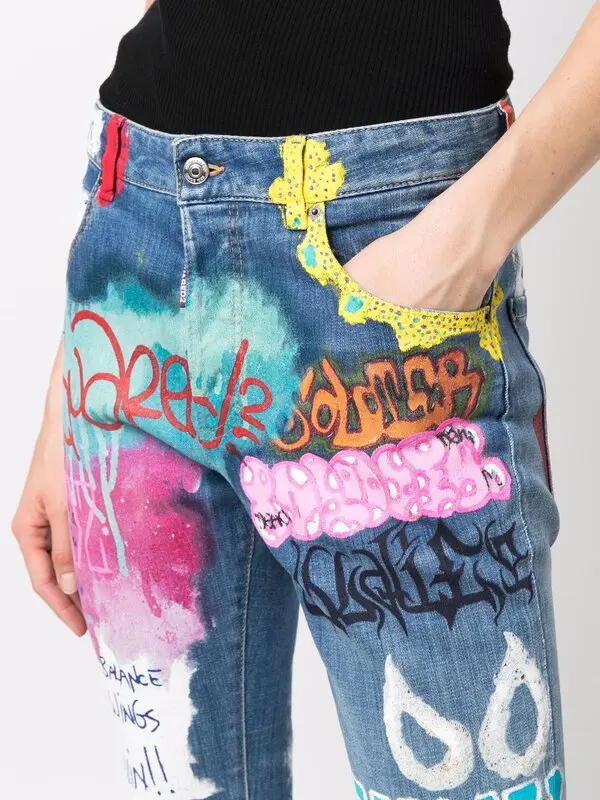 Dsquared2 Graffiti-Print Skinny Jeans In Blue - 58% Off | Editorialist
