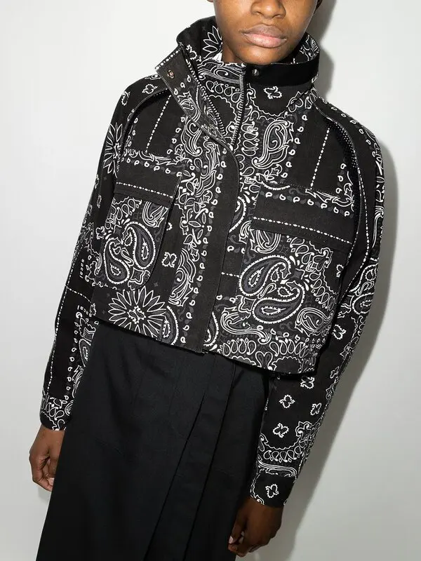 Sacai Bandana-Print Crop Jacket In Black - 37% Off | Editorialist