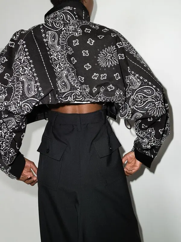 Sacai Bandana-Print Crop Jacket In Black - 37% Off | Editorialist