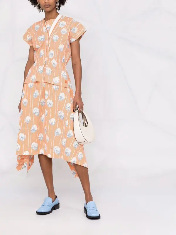 Kenzo Graphic-floral Print Gingham Midi Dress - Orange