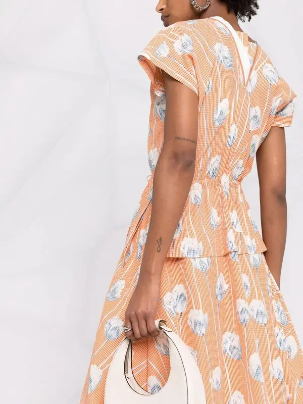 Kenzo Graphic-floral Print Gingham Midi Dress - Orange