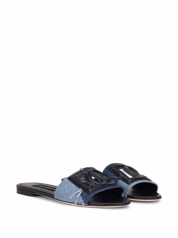 Dolce & Gabbana Logo Patchwork Denim Sandals - Blue