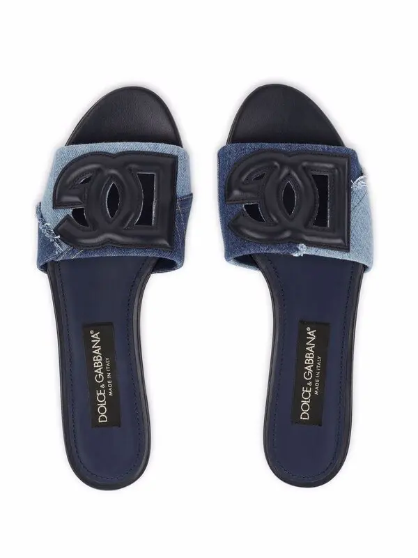 Dolce & Gabbana Logo Patchwork Denim Sandals - Blue