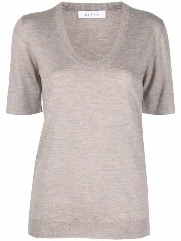 LISKA Round Neck Knitted Top - Brown