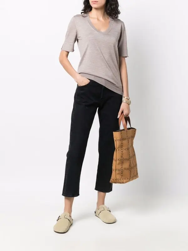 LISKA Round Neck Knitted Top - Brown