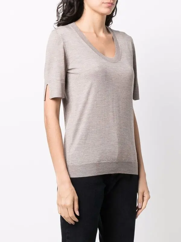 LISKA Round Neck Knitted Top - Brown
