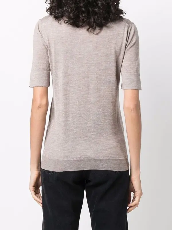 LISKA Round Neck Knitted Top - Brown