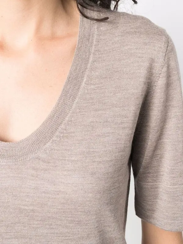 LISKA Round Neck Knitted Top - Brown