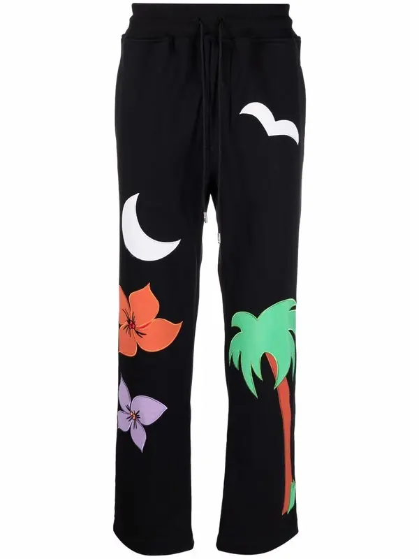 JUST DON Embroidered Straight Track Pants - Black