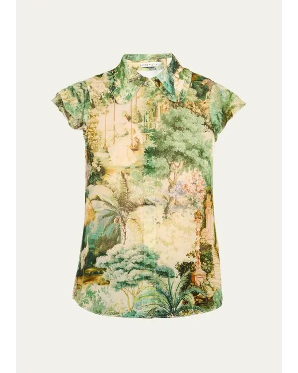 Alice + Olivia Martel Flutter-sleeve Blouse