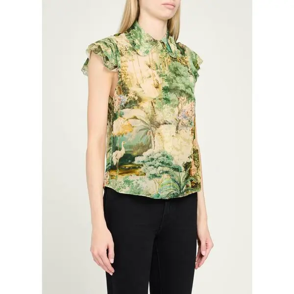 Alice + Olivia Martel Flutter-sleeve Blouse