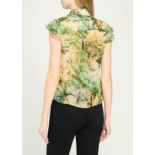 Alice + Olivia Martel Flutter-sleeve Blouse