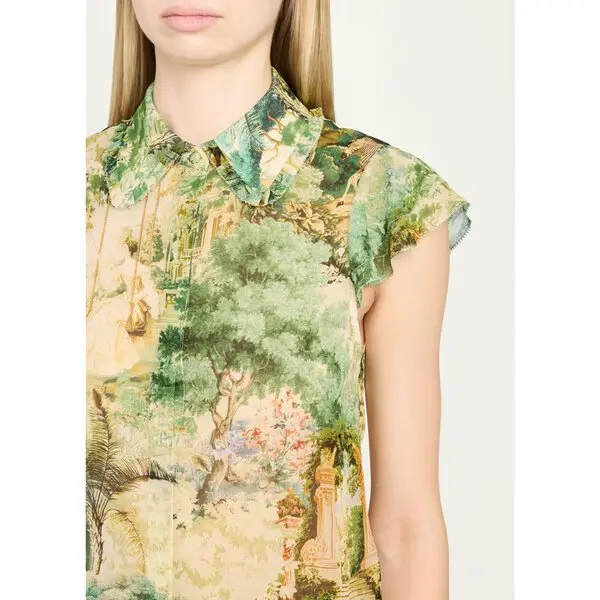 Alice + Olivia Martel Flutter-sleeve Blouse