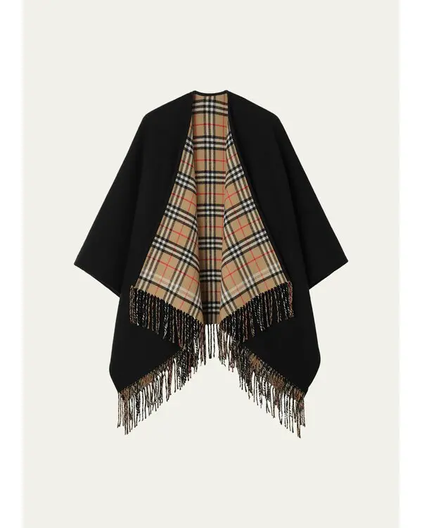 Burberry Reversible Check Wool Cape - Black/sand