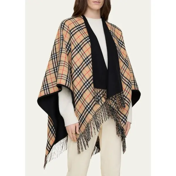 Burberry Reversible Check Wool Cape - Black/sand