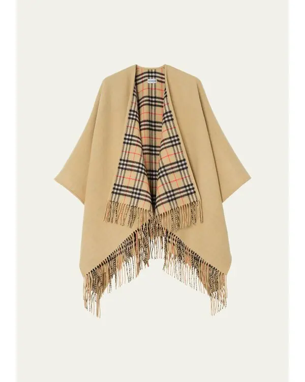 Burberry Reversible Check Wool Cape - Sand
