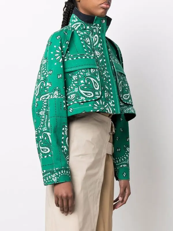 Sacai Bandana-Print Crop Jacket - Green | Editorialist