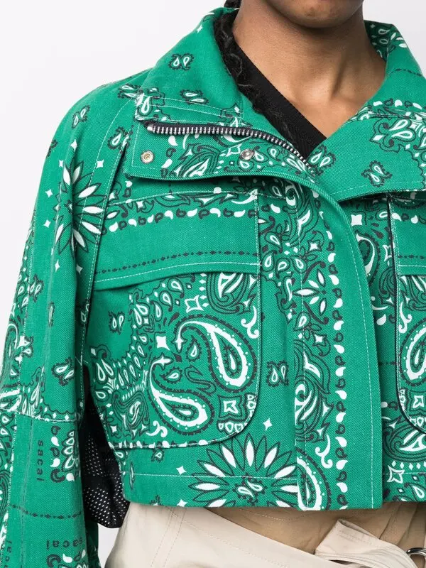 Sacai Bandana-Print Crop Jacket - Green | Editorialist