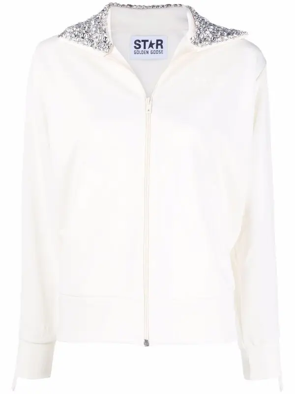 GOLDEN GOOSE Crystal-embellished Zipped Sweatshirt - White