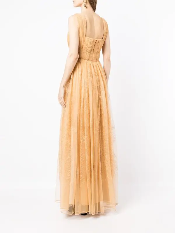 Alberta Ferretti Embroidered Motif Pleated Gown