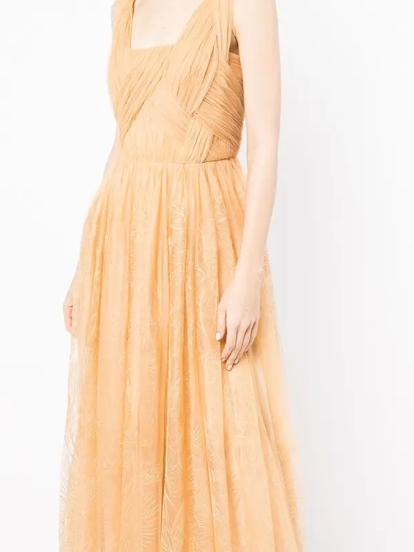 Alberta Ferretti Embroidered Motif Pleated Gown