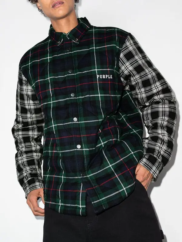 PURPLE BRAND Plaid Logo Quilted Shirt