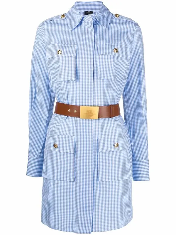 Elisabetta Franchi Gingham Print Shirt Dress - White