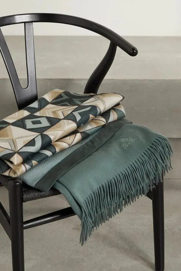 Loro Piana Suede-trimmed Brushed-cashmere Throw - Green