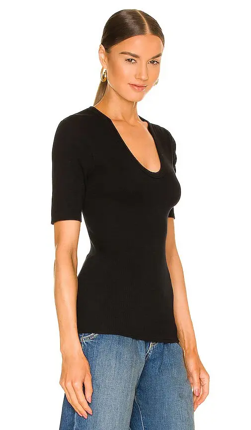 Enza Costa Stretch Silk Knit Half Sleeve Top - Black