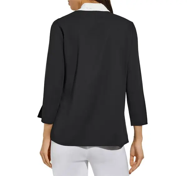 Misook Contrast Tie V-neck Crepe De Chine Blouse