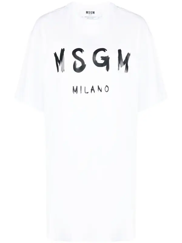 MSGM Logo-print Cotton T-shirt Dress - White