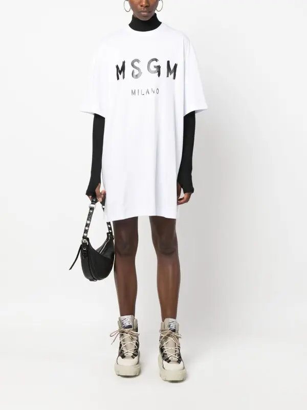 MSGM Logo Print T-shirt Dress - White