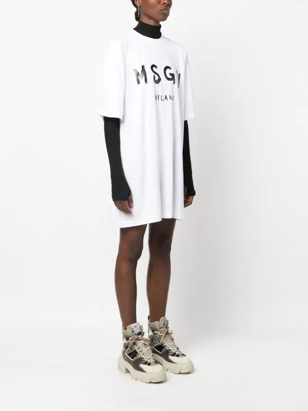 msgm t shirt dress MSGM logo-print T-shirt Dress | Green