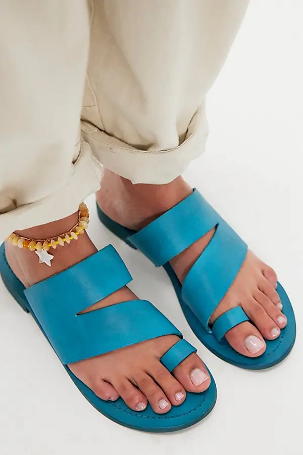Free People Abilene Leather Toe Loop Sandals - Emerald Tide