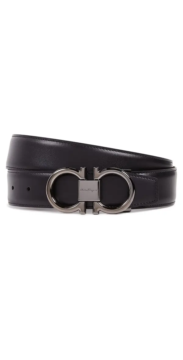 FERRAGAMO Double Gancio Reversible Belt - Nero/hickory