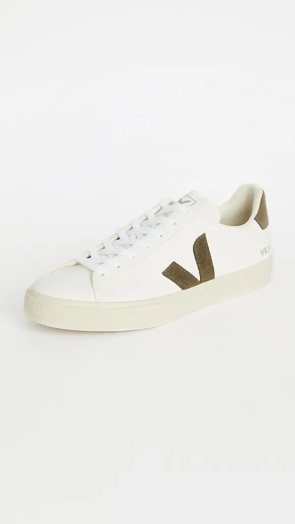 VEJA Campo Calfskin Leather Sneakers With Suede Trim - Extra White/khaki